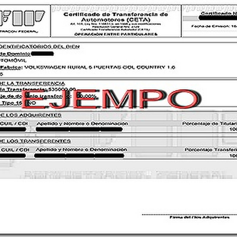 CETA Certificado de Transferencia Automotor - Ficha técnica Automotriz ...